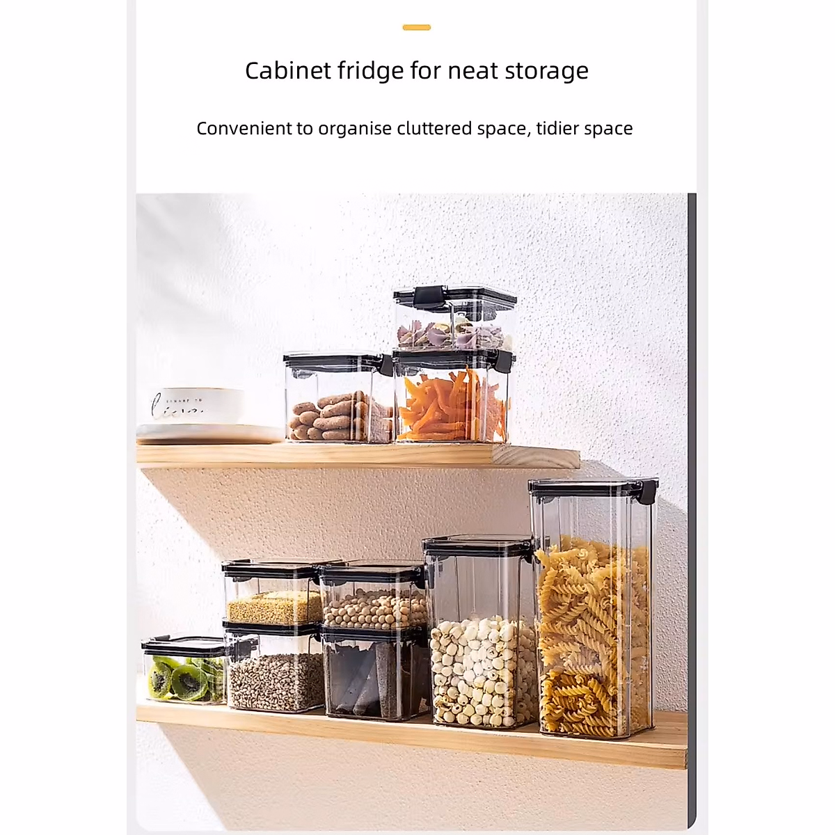 JAGF Airtight Food Storage Container - 5 Pce Set - Seal Stackable Plastic Canister Jar - Clear Plastic - Kitchen Cupboard Pantry Organizer, Spice, Pasta, Snack, Candy, Bean - For gift.