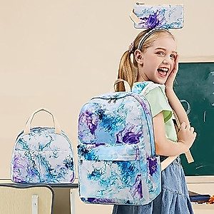 Bluboon School Backpack Set Girls Womens Laptop Bookbag Casual Daypack Fits 15 inch Laptop with Lunch Tote Bag and Pencil Bag（Purple-3 set)