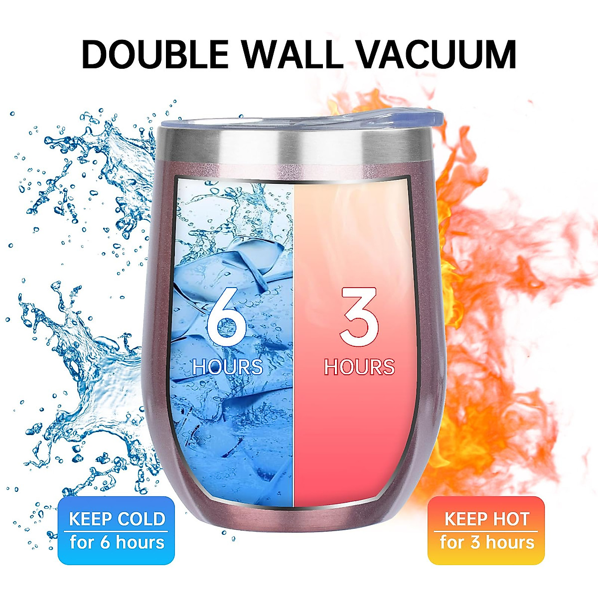 MEZMUT 12 Oz Insulated Wine Tumbler with Lid Double Wall Vacuum Stainless Steel Wine Glass Coffee Mug Insulated Tumbler Cup for Champaign, Cocktail, Beer (Rose Gold, 1 Pack)