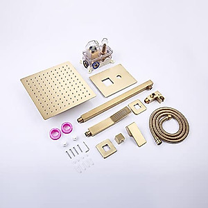 KETIPED Bathroom Wall Mounted Shower System 10 Inches Rainfall Shower Head And Handheld Shower Head Combo Set Rough-in Valve Body And Trim valve Included,HS-010BG