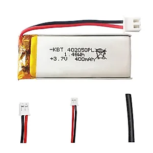KBT 3.7V 400mAh Li-Polymer Battery: 402050 Lipo Rechargeable Lithium-ion Replacement Batteries with JST Connector