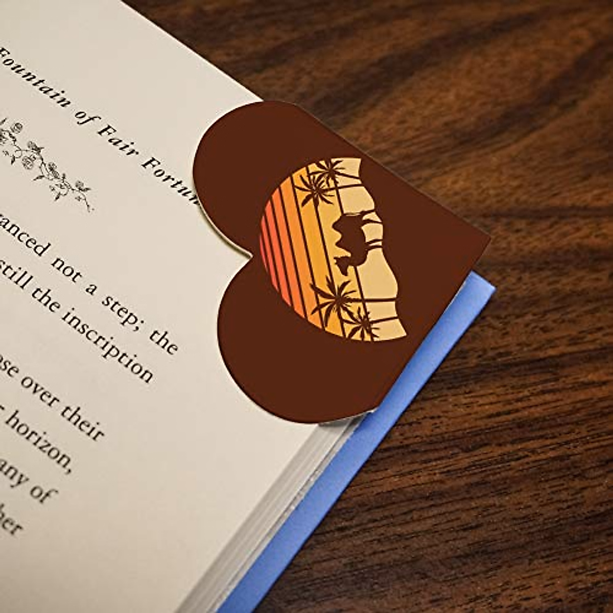 Camel in The Desert Sunset with Palm Trees Heart Faux Leather Bookmark - Set of 2