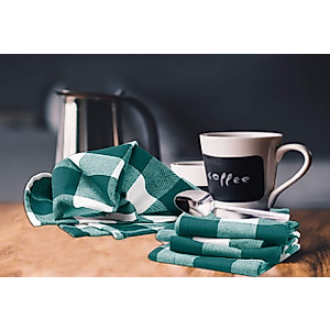 Native Fab 6-Pack Kitchen Towel with Hanging Loop 16x26 inches, Cotton Buffalo Check Kitchen Towels for Cleaning Drying, Washcloths Soft & Absorbent Cloth Rags, Bar Towel, Dish Cloth, Teal Green