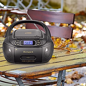 Portable CD Player with Bluetooth, Hernpark Rechargeable Boombox CD Cassette Player Combo with FM Radio Built-in Stereo Sound System/Super Bass/AUX Input/USB Playback/Headphone Jack Output