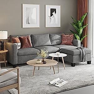 YESHOMY Convertible Sectional Sofa, L-Shaped Couch with Soft Seat and Modern Cotton Fabric for Small Space, Living Room Settee with Comfortable Backrest, Dark Gray