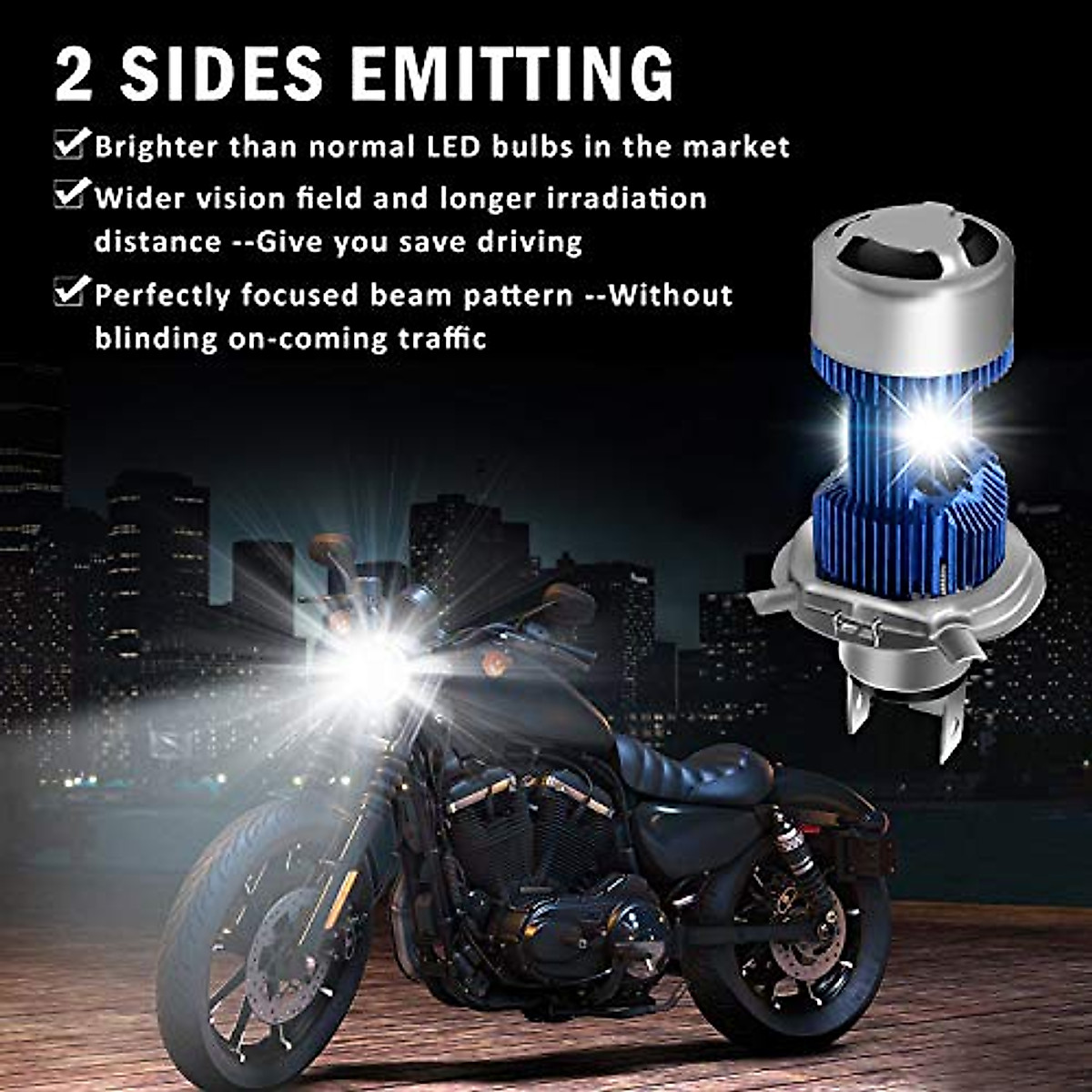 DZG H4 Motorcycle LED Headlight Bulb 9003 HB2 HS1 P43t 6500K High Low Beam Light Conversion Kit 2 Yr Warranty, 1 Pack
