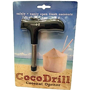 CocoDrill Coconut Opener Tool + 5 Reusable Straws -COMBO PACK - Stainless Steel Drinking - 1 metal straw + Cleaner - Eco Friendly, SAFE, NON-TOXIC