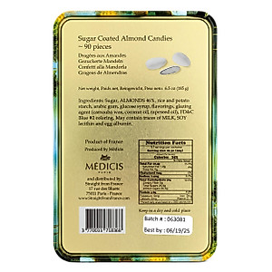 Straight from France Premium Candied Almonds (French Jordan Almonds) in Paris Themed Tin, Great Candy Gift Tin Ideal as a Party Favor and for the Holidays, 90 count (White)