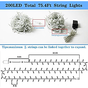 YAOZHOU 4th of July Decorations Patriotic Lights-Red White and Blue String Lights Indoor, 200LED 66FT Outdoor, 8 Modes for Christmas, Independence Day, Bedroom, Garden, Patio, Yard