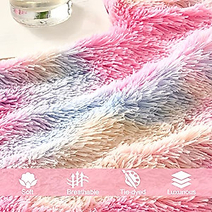 Exclusivo Mezcla Super Soft Fuzzy Faux Fur Throw Blanket, Fluffy Plush Cozy Reversible Shaggy Sherpa Fleece Blankets and Warm Throws for Couch Sofa Bed, 50x60 inches, Rainbow