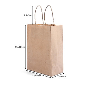 200Pack paper bags with handles，8.1x5.9x3.1 Inch，paper bags with handles bulk，gift bags bulk，brown gift bags，bolsas de papel para negocio，Paper Bags Bulk for Birthday Party Favors, Shopping, Retail