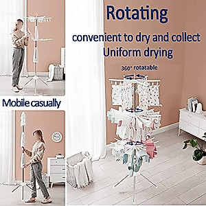 GDAE10 3 Layers White Clothes Rack Stainless Steel Drying Clothes Rack Rotatable and Foldable Clothes Rack Easy to Assemble Clothes Rack Suitable for Family Laundry Closet