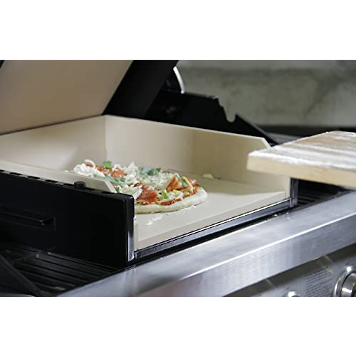 Megamaster Portable Pizza Oven, Grill Top Ceramic Pizza Oven Kit, Portable Oven, Camping Oven, Insert for BBQ Grill and covered smoker/griddle, Stainless Steel.