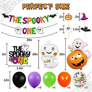 58 PCS Halloween 1st Birthday Decorations The Spooky One Party Decorations Happy Bday Banner Cake Topper Ghost Spider Web Haunted House Themed for Kids Boy Girl One Year Old First Bday Party Supplies