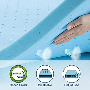 Maxzzz Queen Mattress Topper, 2 inch Cooling Mattress Topper, Memory Foam Gel-Infused Bed Topper, Medium Firm Mattress Topper, CertiPUR-US Certified, Bule