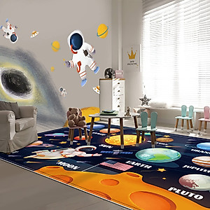 LTKOUGFAM Outer Space Kids Rug for Playroom Solar System Educational Rug Kids Baby Floor Mat, Kids Classroom Rug Play Carpet for Children Bedroom Playroom (78.7X59 in)