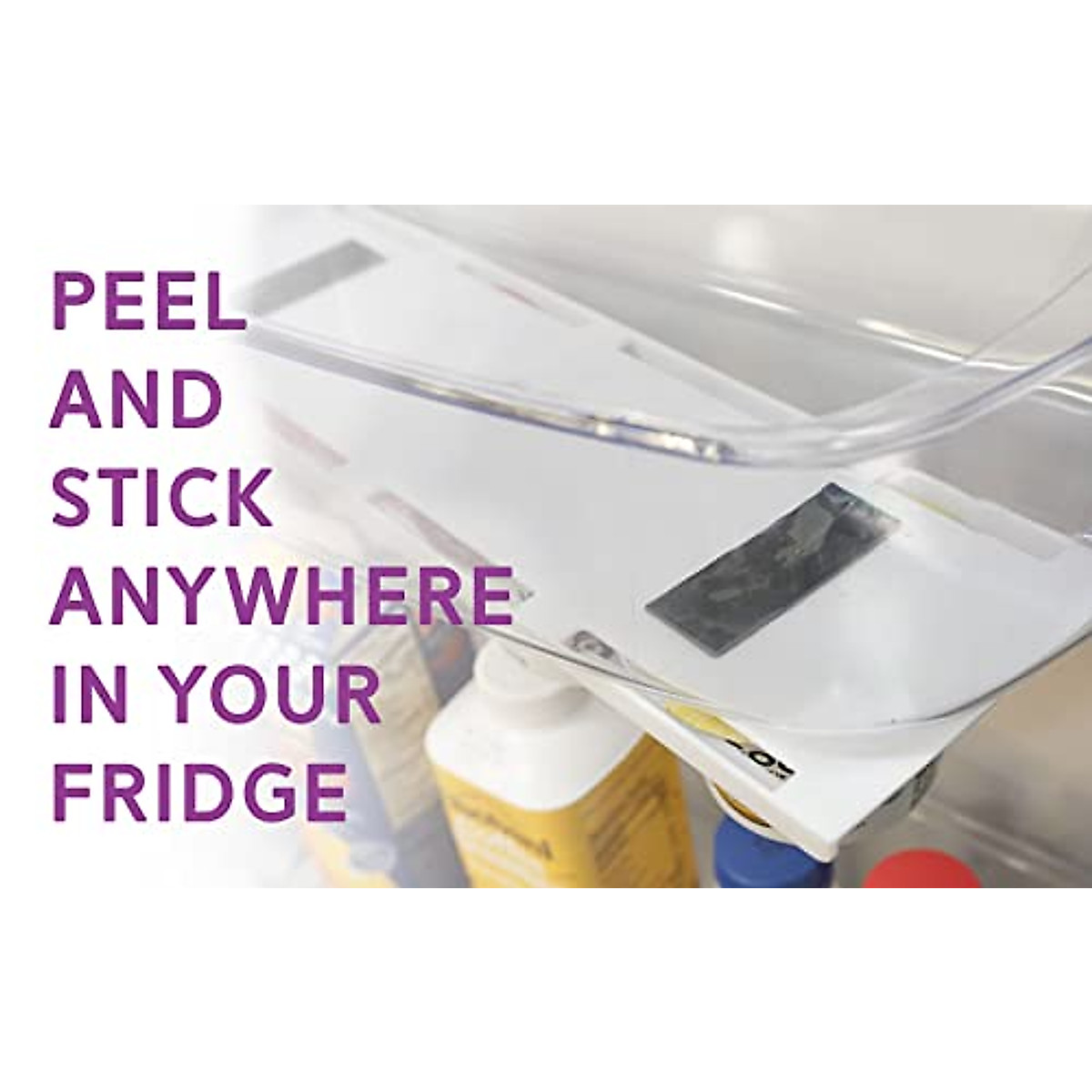 Storage Theory Yogurt Fridge Organizer - Holds up to 4 Wide-Mouth Vegan and Greek Yogurt Cups Each - Peel and Stick Slider Shelf for Small Refrigerator Spaces - 2 pc