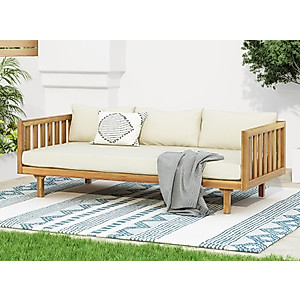 Merax Outdoor 3 Seater Daybed, Acacia Wood Day Bed Couch Sofa with Cushions for Patio Backyard, Garden, Beige