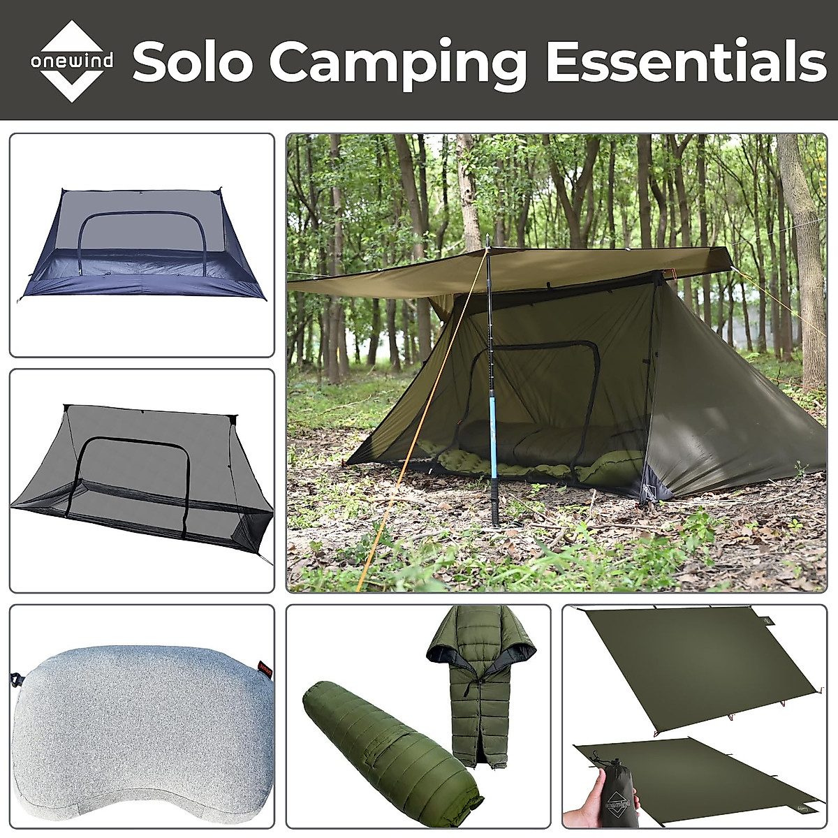 Onewind Emergency Shelter, Survival Shelter Tent, Lightweight Reusable Rainproof Windproof Shelter for Camping, Hiking, Backpacking and Camping Cot, OD Green