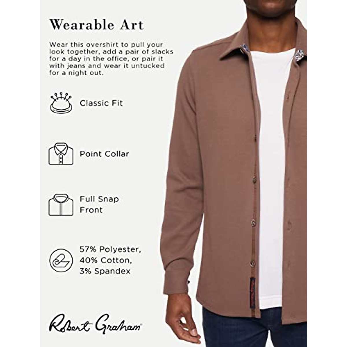 Robert Graham Men's Tomaz Long-Sleeve Button-Up Overshirt, Sand, Large