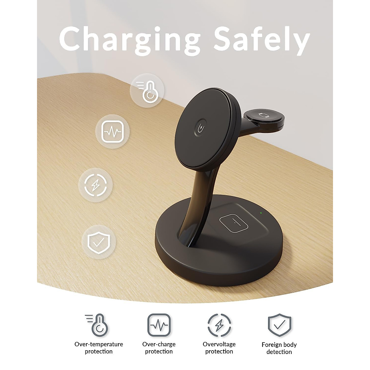 3 in 1 Wireless Charger for MagSafe, Wireless Charging Station, Compatible with iPhone 15/14/13/12, Apple Watch, AirPods Pro/3/2 (Cable and Adapter Included) Black