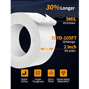 Duct Tape Heavy Duty 2in/105ft/35yd Water Resistant, Tear by Hand with No Residue Strong Adhesive Duct Tape for General Repairs and Professional Use (Gray, 2-Inch by 35-Yards (1-Pack))