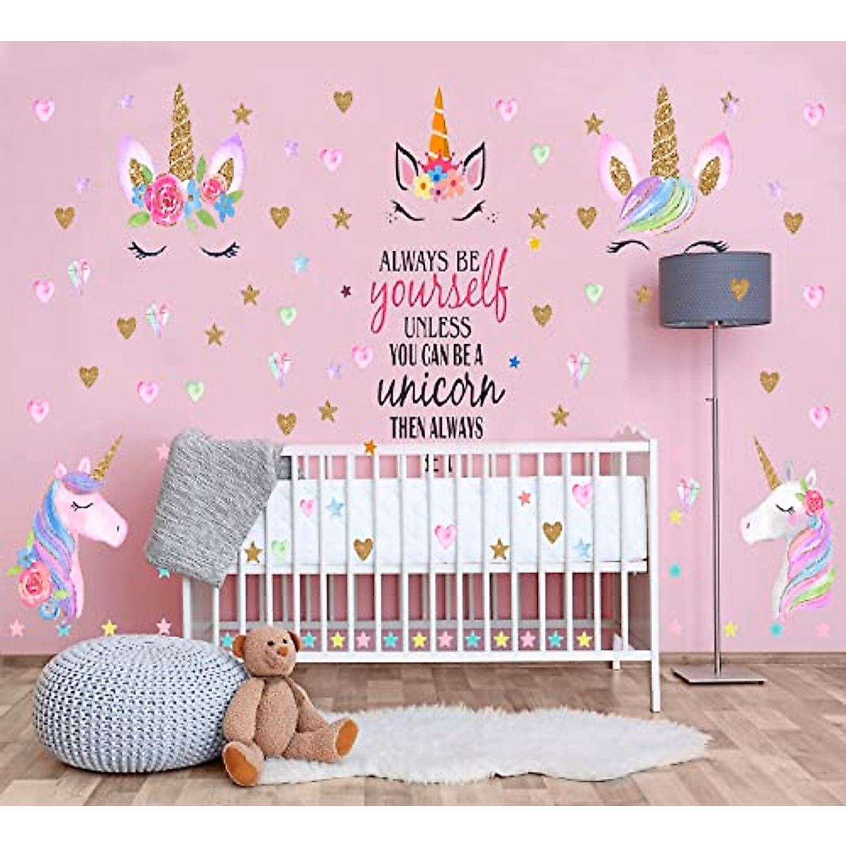 3 Sheets Unicorn Wall Decals Removable Unicorn Wall Stickers,Bring 100 Pcs Stars Noctilucent Stickers.Murals Decals for Wall Decorate Kids Bedroom Room Decoration