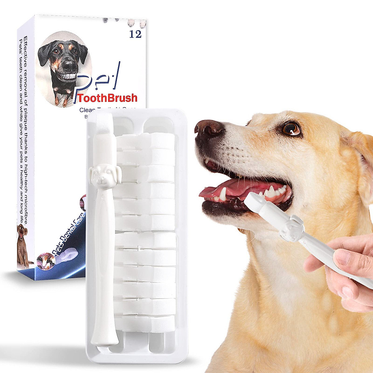 Ninibabie Dog Toothbrush,Plaque and Tartar Remover,Dog Tooth Brushing Kit,Just with Water No Toothpaste Required, Puppy Toothbrush,Cat Toothbrush for Oral Care(12pcs)