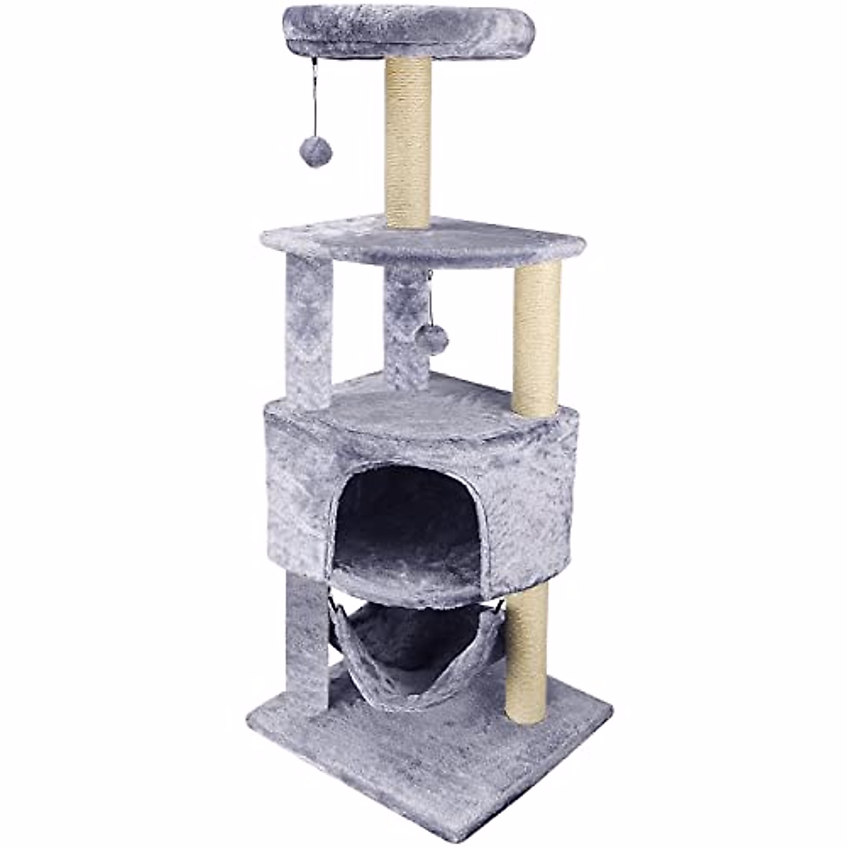 HUITREE Cat Tree with Scratching Post and Hanging Bed,Grey
