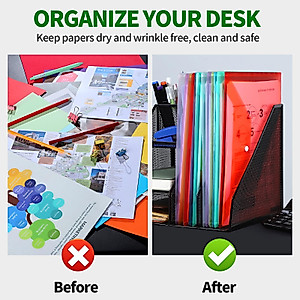 12 Pack Plastic Envelopes Poly Envelopes, LEOBRO A4 Clear File Bags Document Folders Document Organizers with Snap Button for Document Stationery Tools Organization, in 6 Assorted Colors