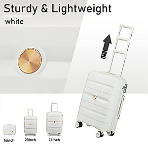 Somago 3 Pieces Luggage Set(14/20/24) PP Lightweight 4 Double 360 Degrees Mute Spinner Wheels Suitcase with TSA Lock & YKK Zipper (Creamy White)