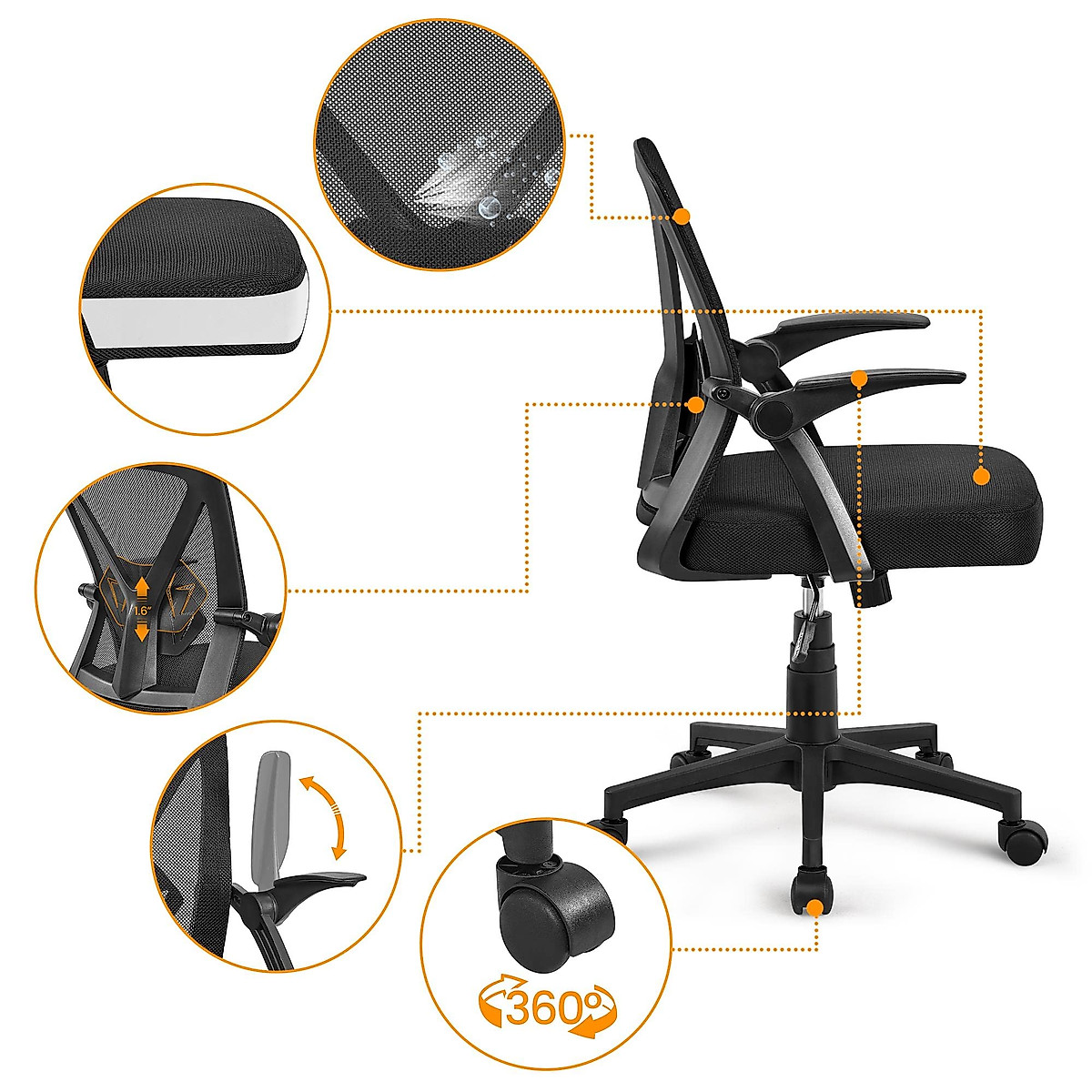 Yaheetech Set of 2 Mid-Back Mesh Office Desk Chair Ergonomic Task Swivel Rolling Executive Chair with Adjustable Arms and Lumbar Support for Office Conference Room and Study Room, Black