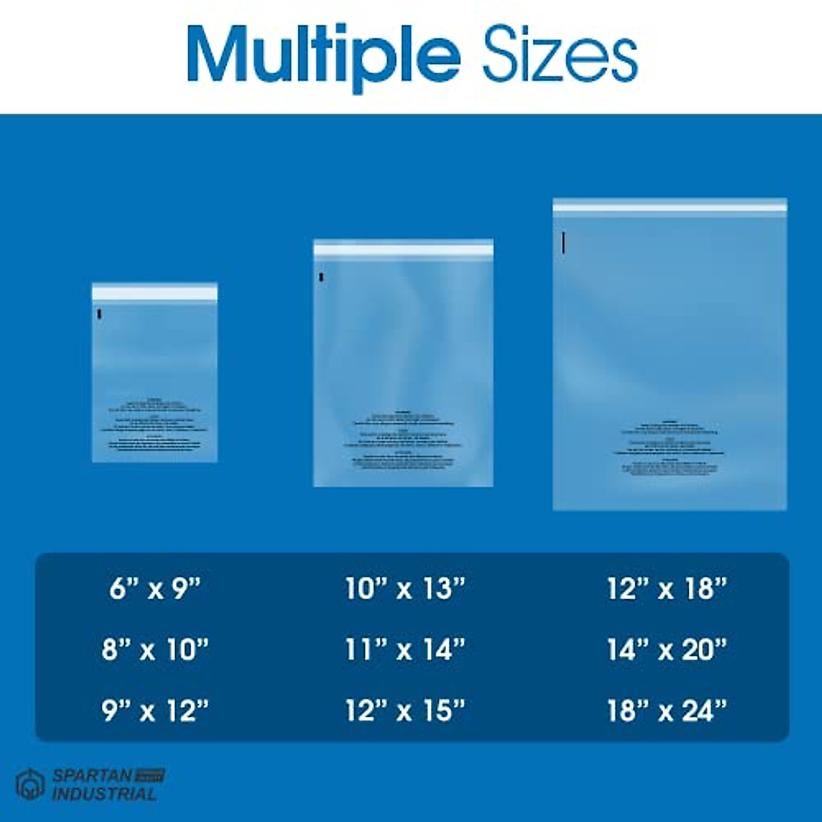 Spartan Industrial - 14” X 20” (100 Count) Self Seal Clear Poly Bags with Suffocation Warning for Packaging, Clothes & FBA - Permanent Adhesive