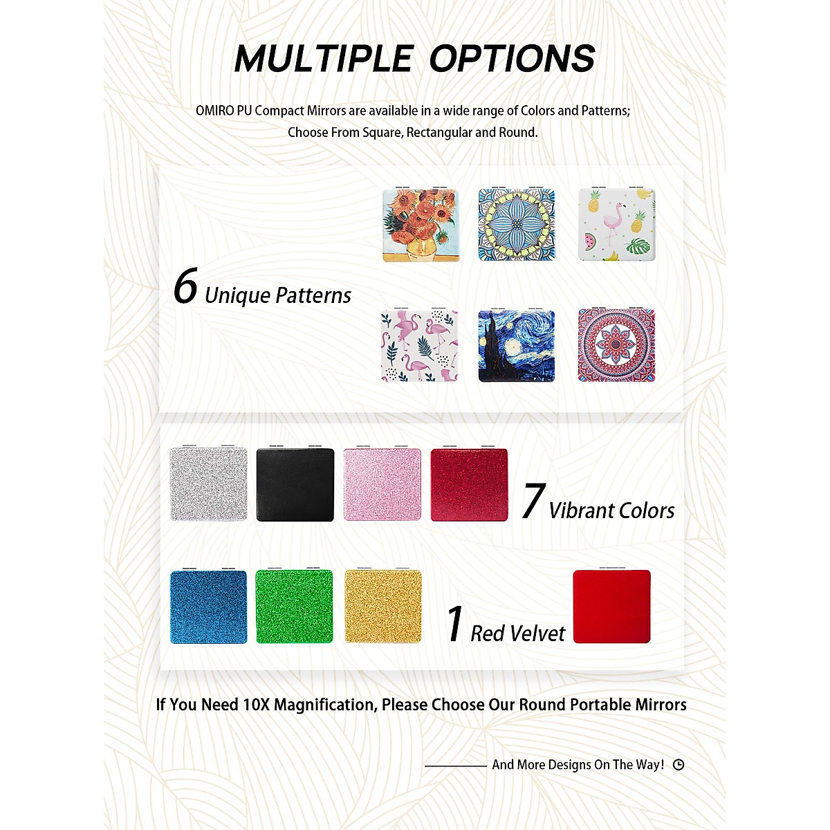 OMIRO Compact Mirror, Classical PU Leather 1X/3X Magnification, Pocket Ultra Portable for Purses and Travel (Black)