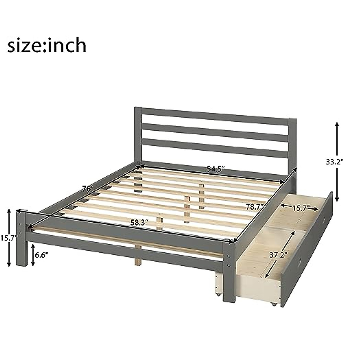 CITYNIHGT Full Bed Frame with Storage Drawers,Wood Full Size Platform Bed with Storage,Full Kids Bed Frame for Girls Boys,No Box Spring Needed (Full,Grey)