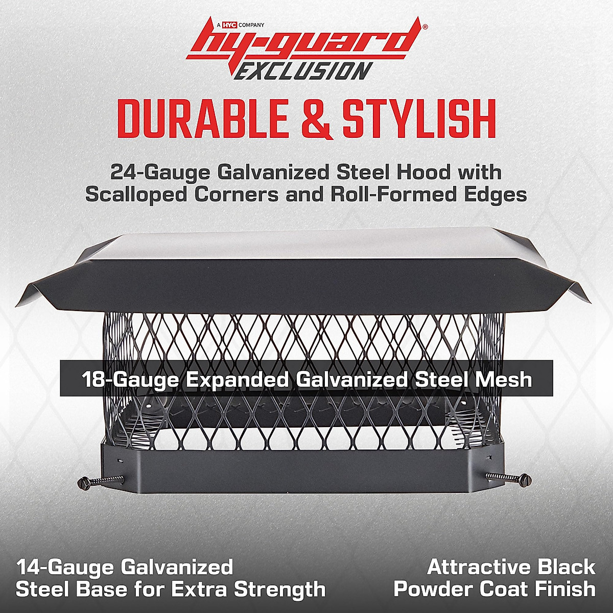 HY-GUARD Galvanized Steel Chimney Cover - HY-C Black Chimney Cap, Single Bolt-On Chimney Fireplace Cover, Chimney Flue Cover To Fit On Existing Flue Tiles, Chimney Vent Cap With Hood Plate (13" x 13")