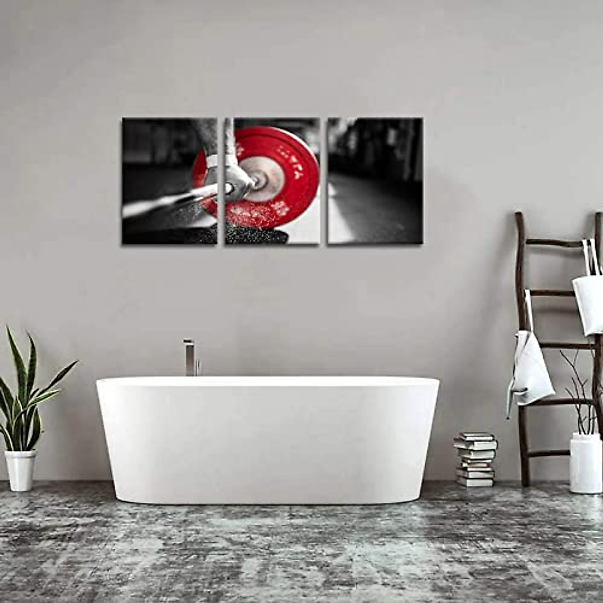 3 Piece Weightlifting Canvas Wall Art Painting Gym Training Poster Prints on Canvas Black White and Red PicturesBlack White and Red Pictures Art for Bedroom Bathroom Home Wall Decor Easy To Hang 12"x16"x3pcs