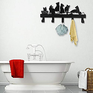 Towel Holder 5 Hooks for Bathroom, Towel Racks, Towel Hooks for Bathroom, Bedroom, Kitchen, Pool, Beach Towels, Bathrobe, Clothing, Metal Sandblasted Wall Mount Rustproof and Waterproof (Black03)