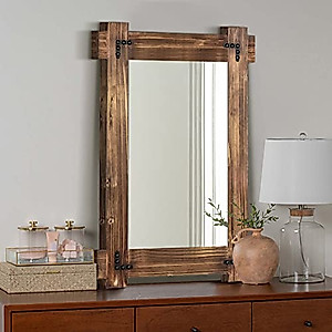 MeMoreCool Farmhouse Mirror Rustic Mirror Wood Framed Mirror for Bathroom, Decorative Bathroom Mirrors for Wall Wood, Wall Mounted Rectangular Mirror for Bedroom Living Room, Wood Mirror 24x36 Inch