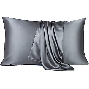 Satin Bed Sheets Full Size Sheet Sets, Grey Silk Sheets, 4 - Pieces Soft Bedding Set with 1 Deep Pocket Fitted Sheet,1 Flat Sheet,2 Pillowcase