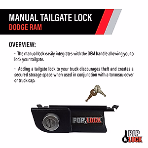 Pop & Lock – Manual Tailgate Lock for Dodge Ram 1500, 2500, and 3500, Fits 2002 to 2008 (Chrome, PL3400C, Works with No Factory Lock)