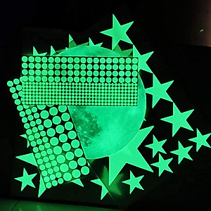 Baybuy Glow in The Dark Stars for Ceiling, 3D Glow Stars Wall Stickers, 1093pcs, Green, Starry Night Style, PVC Material, Reusable, Indoor Use, Perfect for Kids Bedroom and Gift