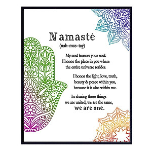 Zen Decor, Namaste Wall Decor, Buddha Wall Art - 8x10 Poster Print for Yoga Meditation Room, Spa Decoration - Spiritual Buddhist Gift With Hamsa Hand of Fatima, Mandala, Lotus