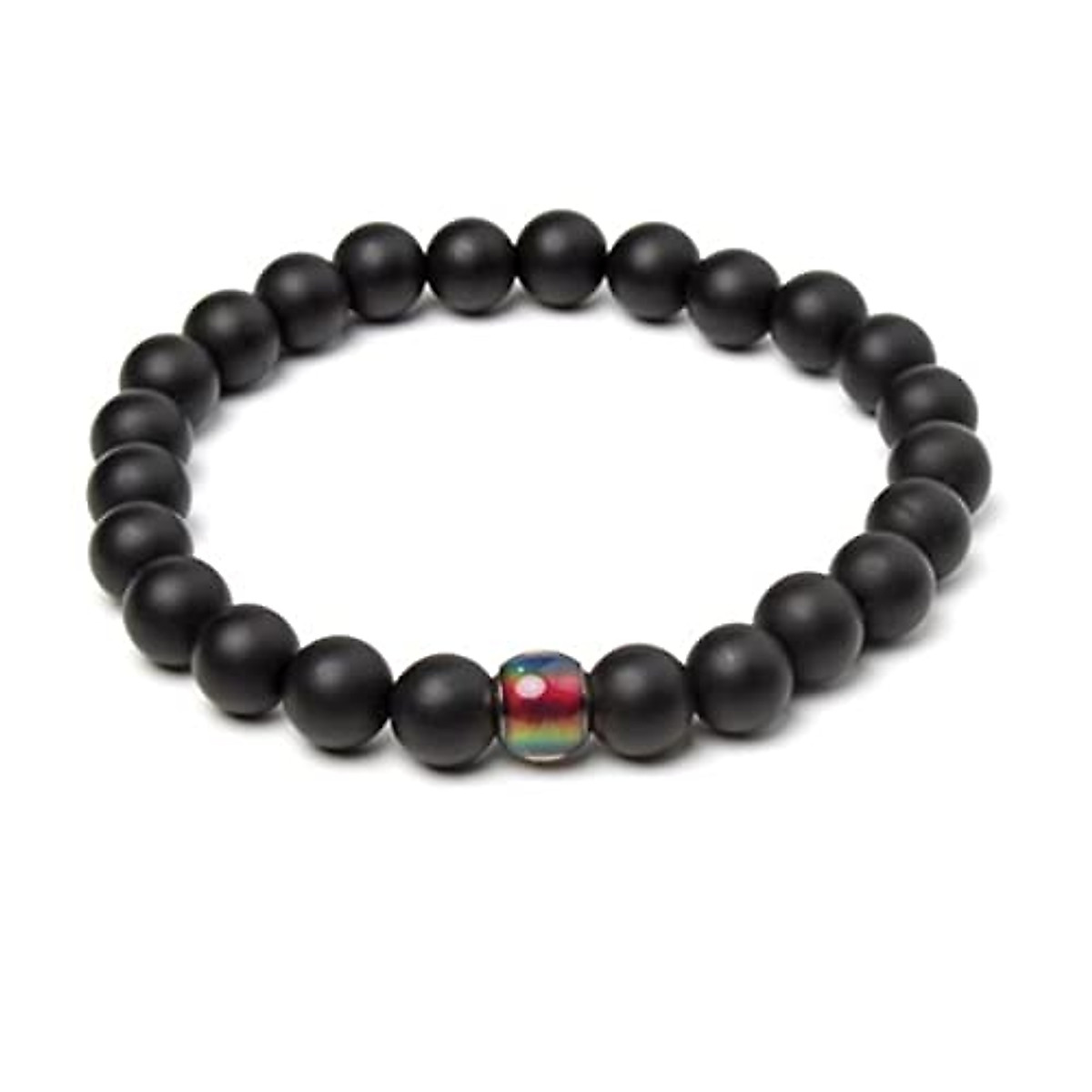 Mens Beaded Bracelets Lava Rock Volcanic Stone Beads for Women Stretch Bracelet Dazzling Shimmer Color Changing Beads Based on Emotions Thermochromic Bead Bracelets 8mm (Matte Black Agate)