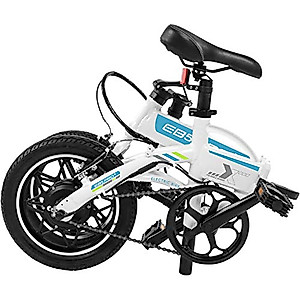Swagtron Swagcycle EB-5 PLUS Folding Electric Bike with Pedals and Removable Battery, White, 14" Wheels