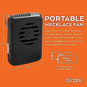 O2COOL Neck Personal Travel Battery Powered Cooling Fan, Single Pack (Black)