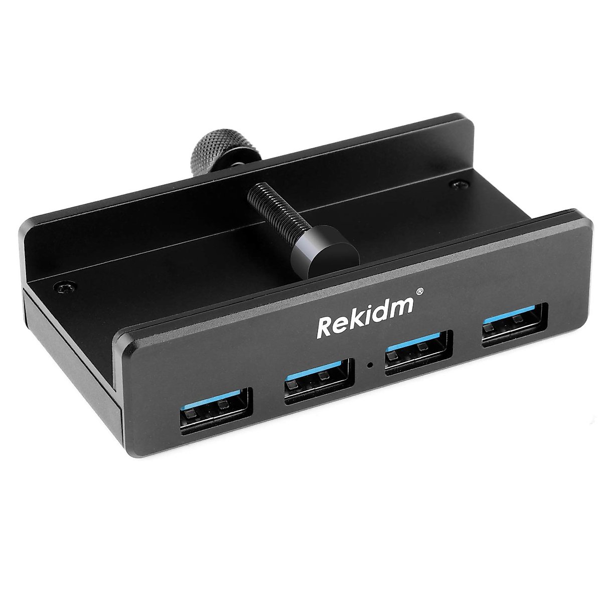 USB Hub 3.0 - Rekidm 4 Port Aluminum USB 3.0 Hub Clamp Design for Desktop, Computer, PC, Table Edge with Durable Adjustable Clip, Compact Space-Saving Mountable Desk USB Hub Fast Speed Transfer