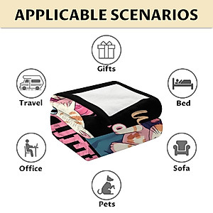 Kids Girls Blanket - 50x40 Inches Small Blanket for Kids, Girls - Soft Plush Blankets for Bed, Couch, Sofa - Black Cute Fuzzy Throws Gifts for Cat Lovers