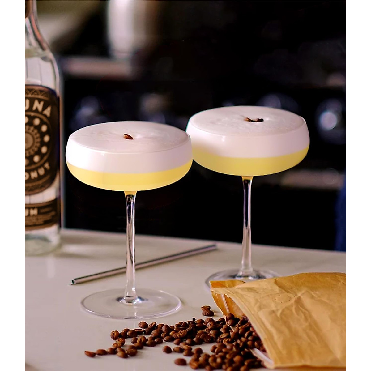 Unique Martini Glasses | Set of 4 | 8 oz Crystal Round | Art Deco Cocktail Glasses Set for Pisco Sour, Mixed Drinks | Hand-Blown Fancy Champagne Coupe Glass