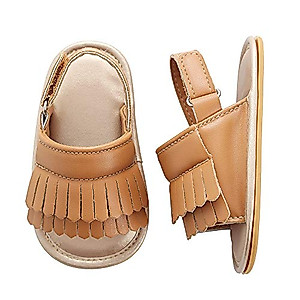 koshine Baby Sandal Tassels Summer Toddler Slipper Shoes 0-18 Months (12-18 Months,Khaki)